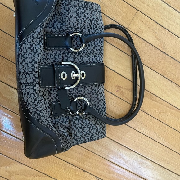 Coach | Bags | Coach Logo Black Bag Mixed With Leather | Poshmark